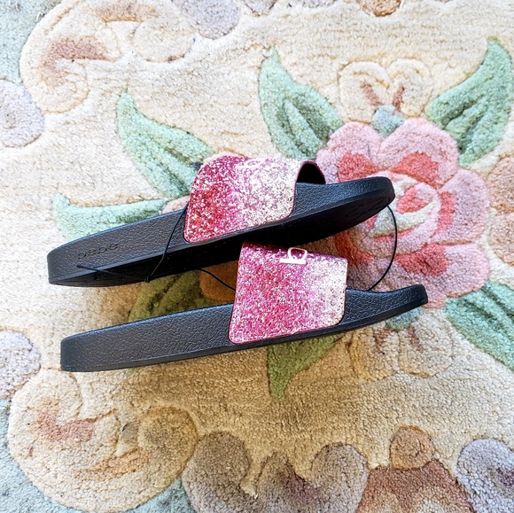 bebe | Shoes | Bebe Pink Ombre Glitter Fraida Sandals Slides | Poshmark